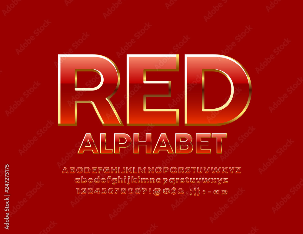 Vector glossy Red Font. Luxury Alphabet Letters, Numbers and Symbols ...