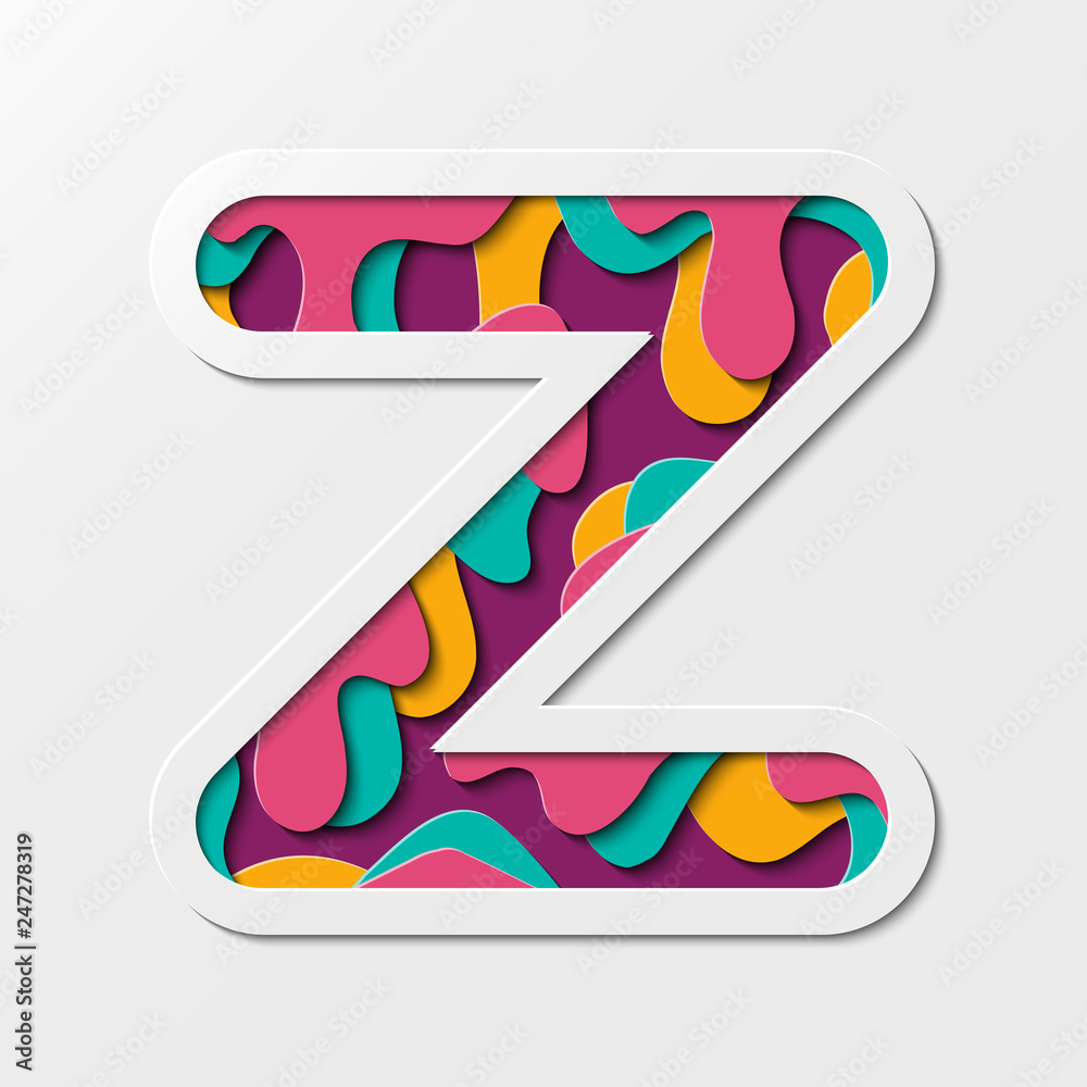 Paper cut letter Z Symbol. Realistic 3D multi layers paper cut effect ...