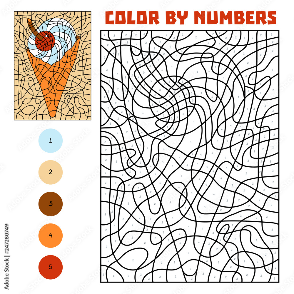 Color by number, Ice cream cone Stock Vector | Adobe Stock