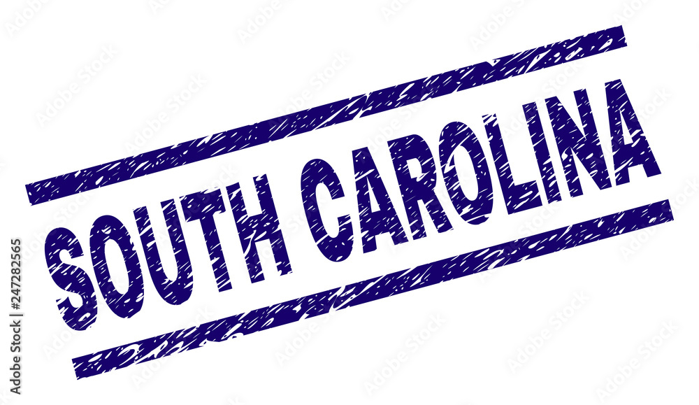 SOUTH CAROLINA seal print with scratced style. Blue vector rubber print ...
