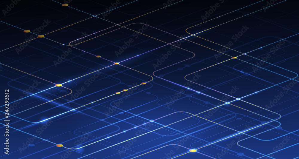 Vector illustration technology with line pattern over dark blue ...