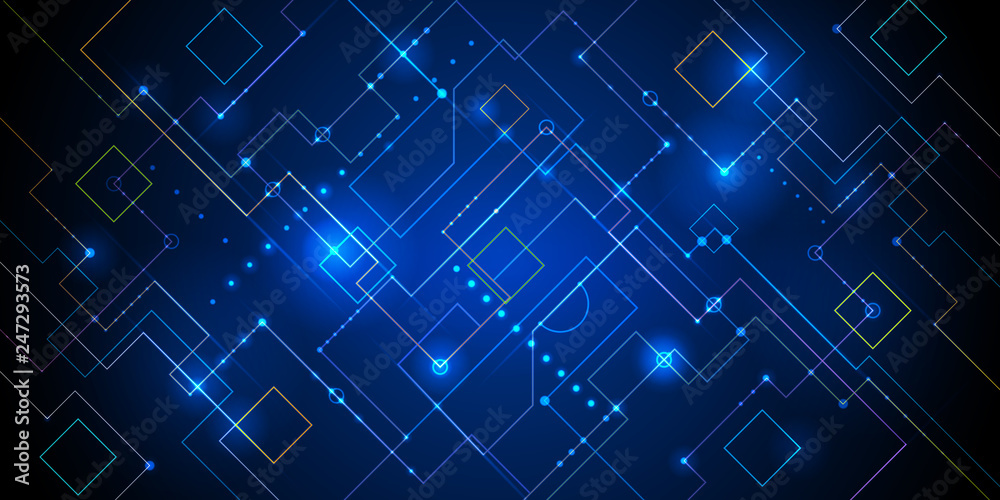 Vector illustration technology with line pattern over dark blue ...