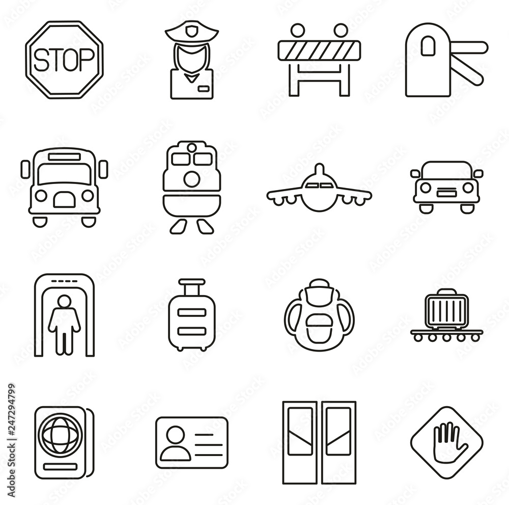 Border Crossing Icons Thin Line Vector Illustration Set Stock Vector ...