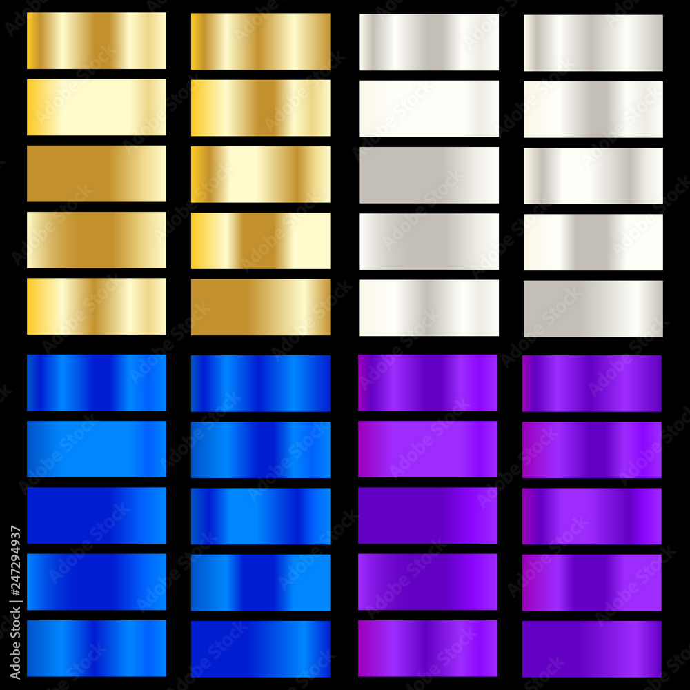 Golden, silver, blue, purple gradient. Collection of colorful gradients ...
