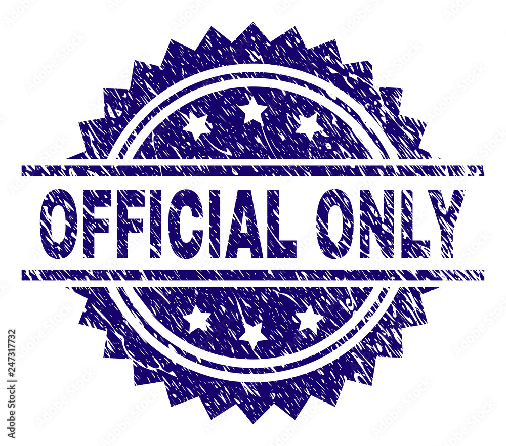 OFFICIAL ONLY stamp seal watermark with distress style. Blue vector ...