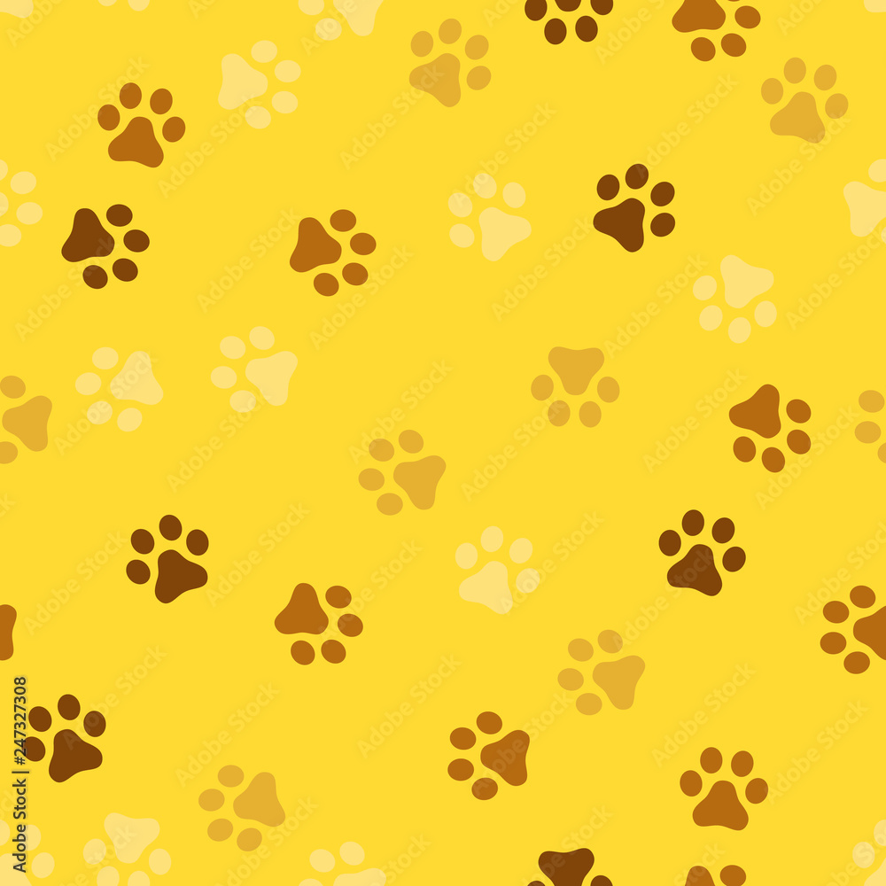 Dog Paw seamless pattern vector footprint kitten puppy tile yellow ...