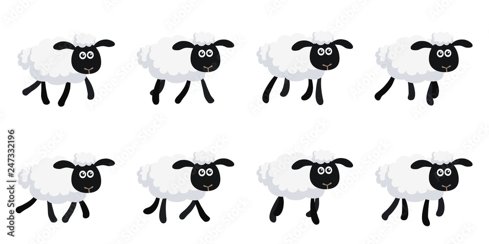 Cartoon trotting sheep animation sprite sheet isolated on white ...