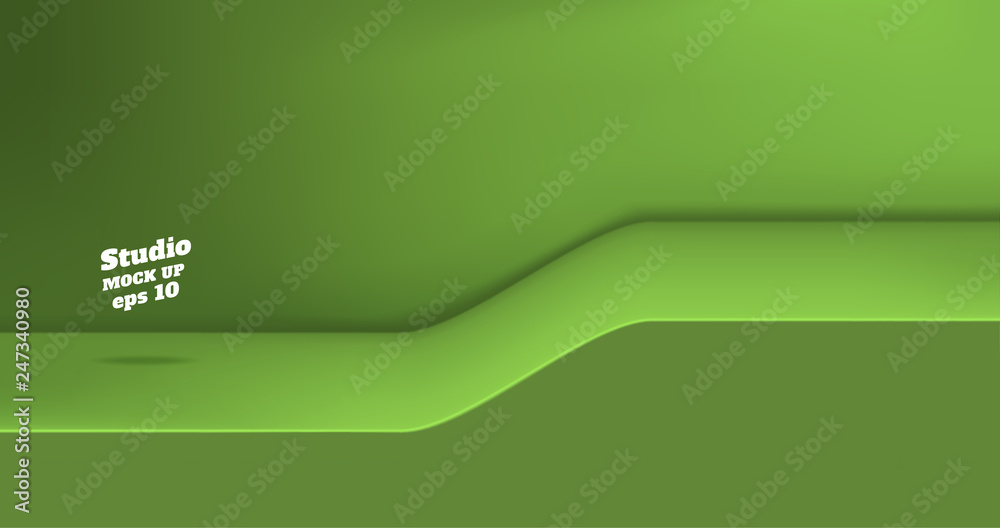 Vector,Empty vivid lime green color studio table with slope step room ...