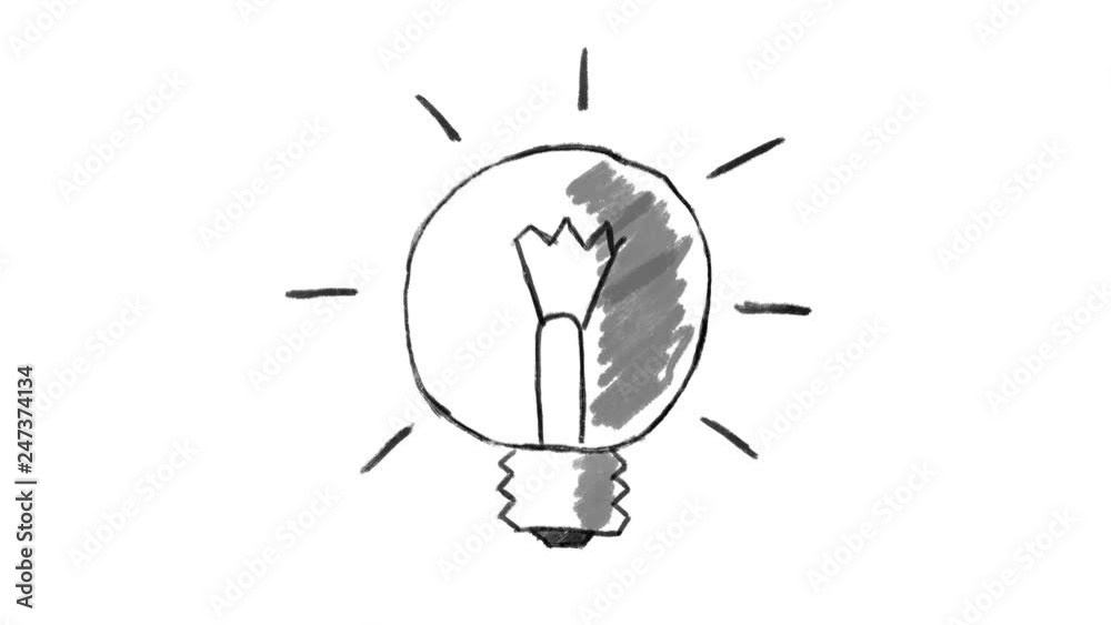 animated light bulb, chalk stroke on white background, ideal for ...