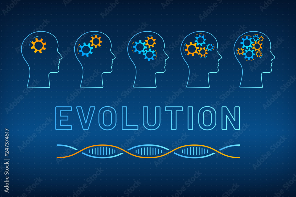 Head silhouette with gear brain evolution concept vector illustration ...