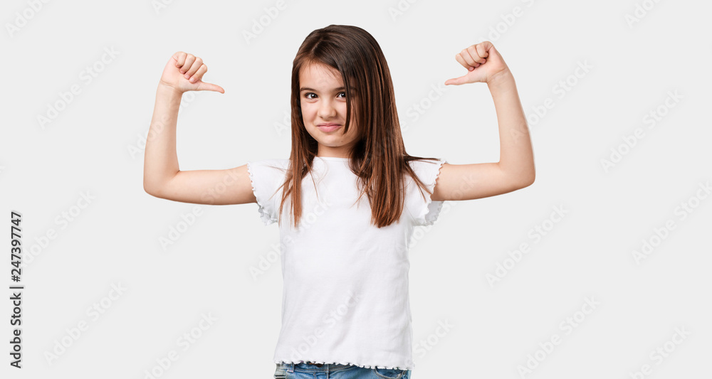 Full body little girl proud and confident, pointing fingers, example to ...