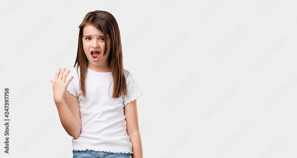 Full body little girl very scared and afraid, desperate for something ...