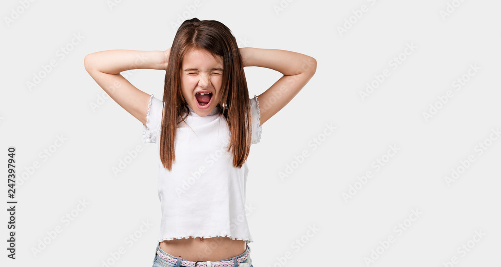 Full body little girl crazy and desperate, screaming out of control ...
