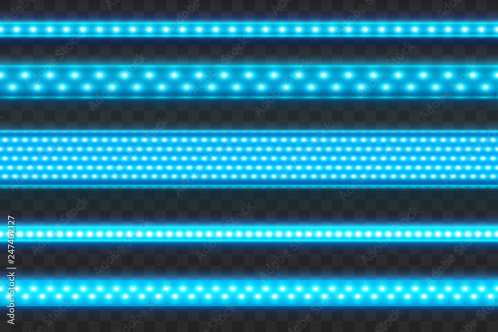 Glowing Blue Led Stripes Seamless Realistic Vector Illustration Set ...