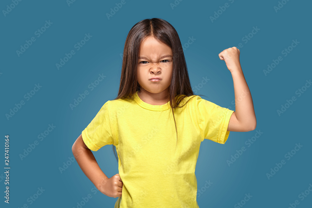 Angry little kid showing frustration and disagreement Stock Photo ...