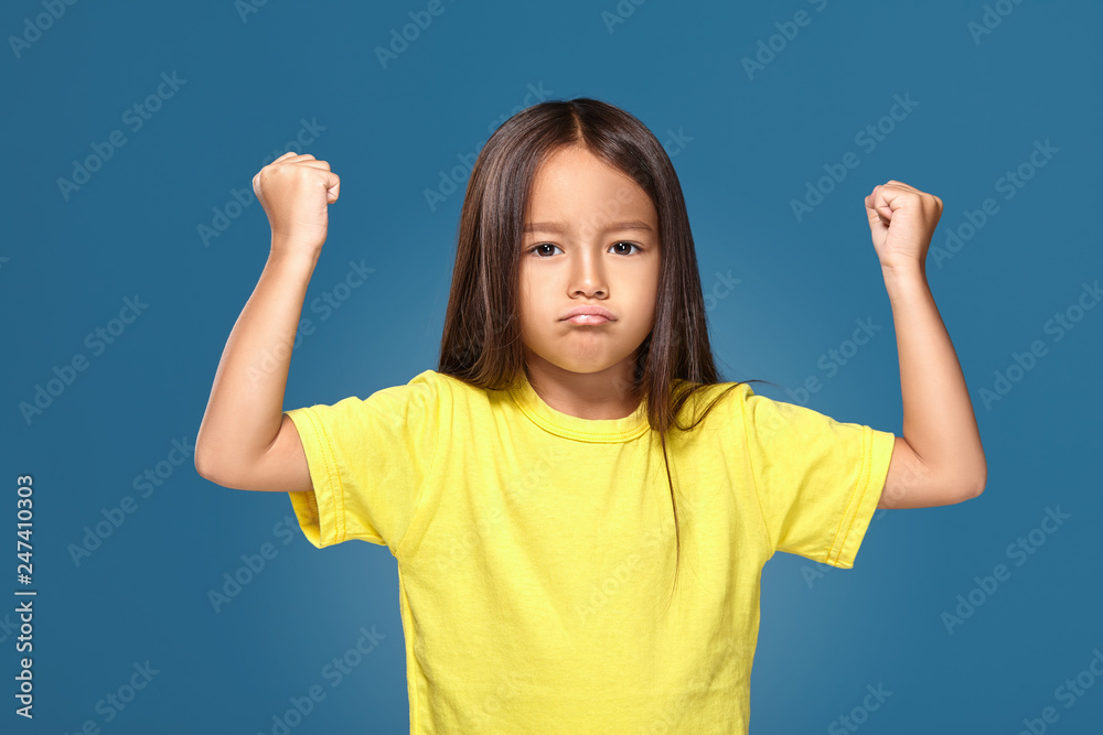 Angry little kid showing frustration and disagreement Stock Photo ...