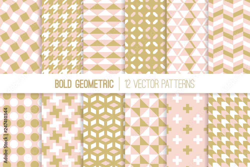 Blush Pink and Soft Gold Modern Geometric Vector Patterns. Bold Geo ...