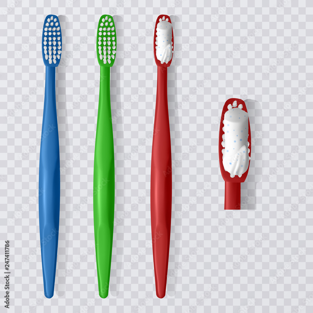 Set plastic toothbrush, the top view, realistic toothbrush on a ...