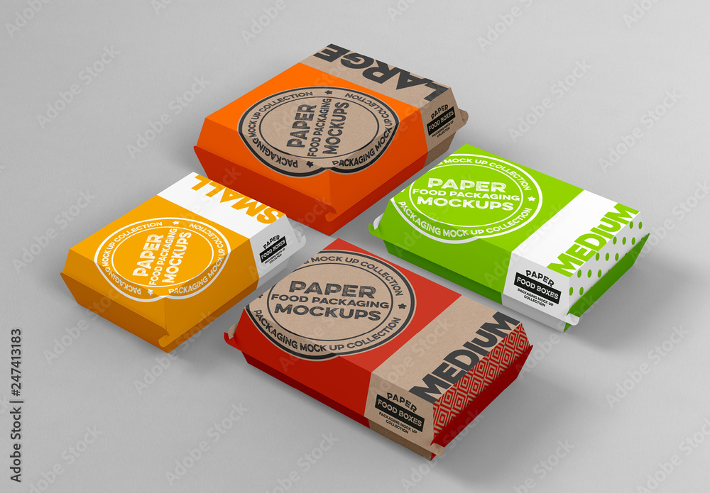 Paper Clamshell Box Packaging Set Mockup Stock Template | Adobe Stock