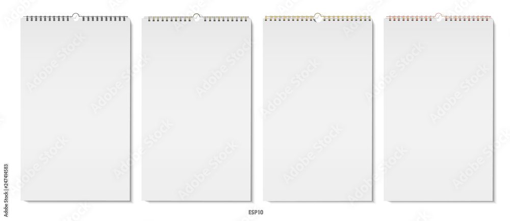 Realistic images of vertical notebooks with spirals. Silver, black ...