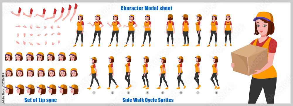 Character Model sheet with walk cycle animation sprites and lip syncing ...