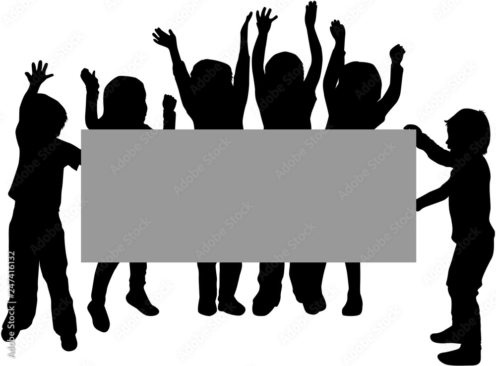 Children holding a poster or a sign board. Stock Vector | Adobe Stock