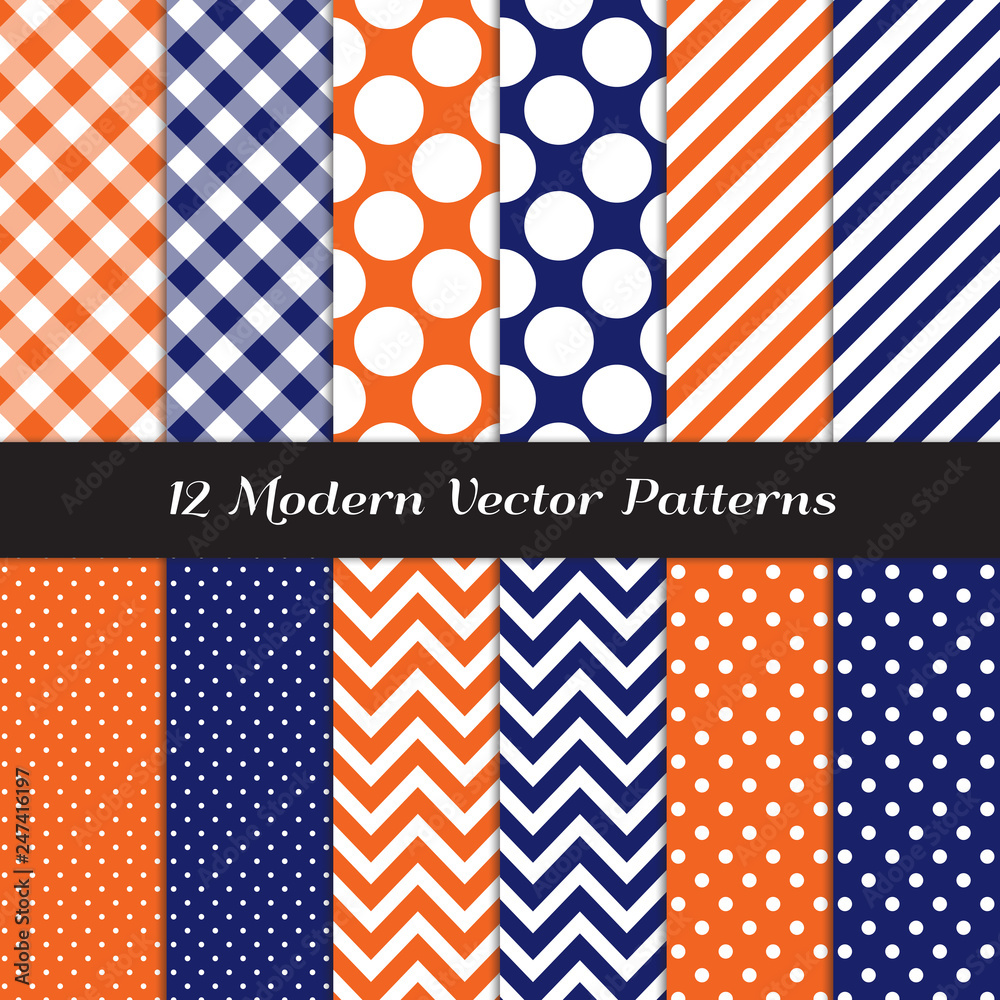 Navy Blue, Orange and White Polka Dots, Gingham, Chevron and Candy ...