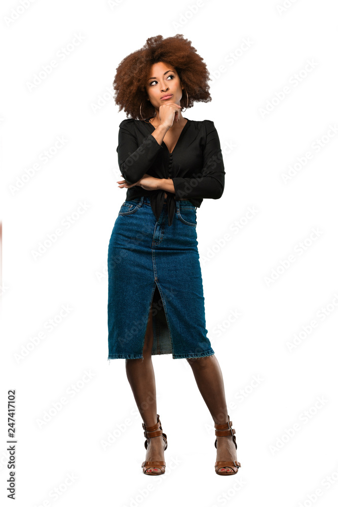 full body afro woman thinking Stock Photo | Adobe Stock