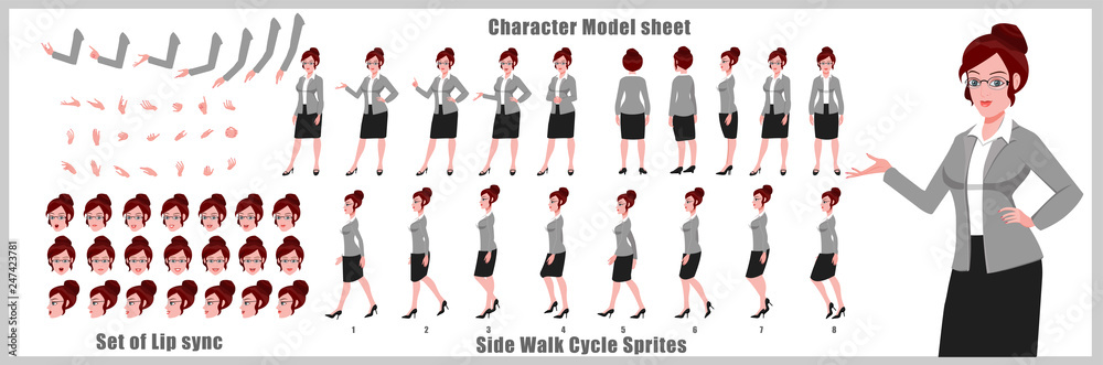 Character Model sheet with walk cycle animation sprites and lip syncing ...