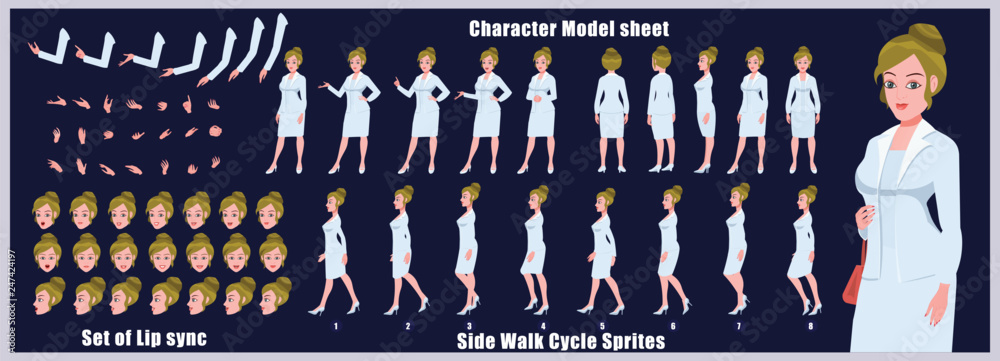 Character Model sheet with walk cycle animation sprites and lip syncing ...