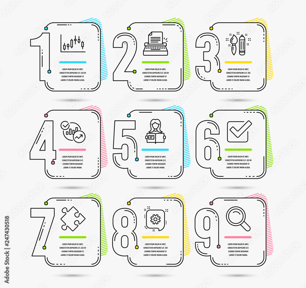 Infographic template with numbers 9 options. Set of Strategy, Woman ...