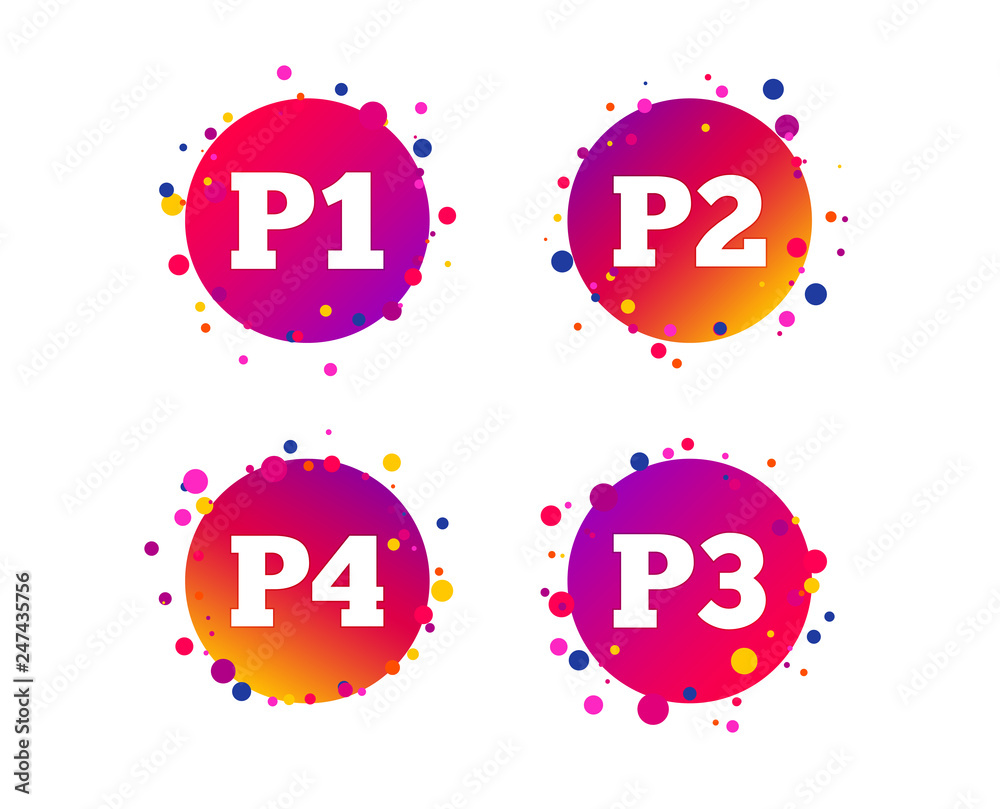Car parking icons. First, second, third and four floor signs. P1, P2, P3 and P4 symbols ...