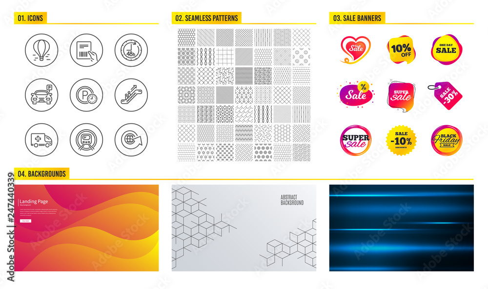 Seamless pattern. Shopping mall banners. Set of Metro subway, Escalator ...