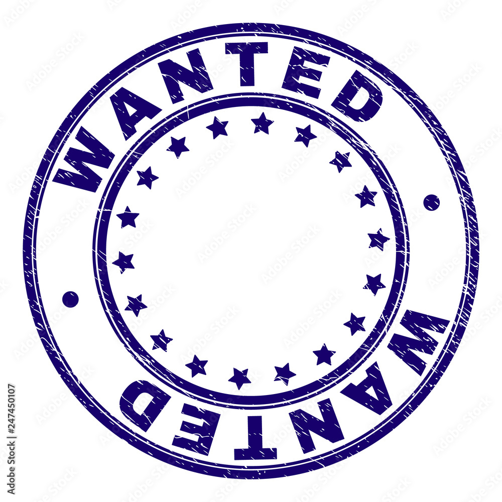 WANTED stamp seal watermark with grunge texture. Designed with circles ...