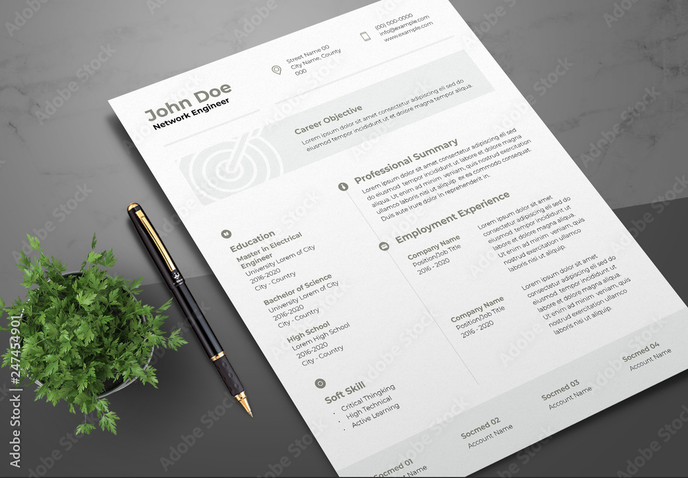 Resume Layout with Gray Accents and Bullseye Illustration Stock ...