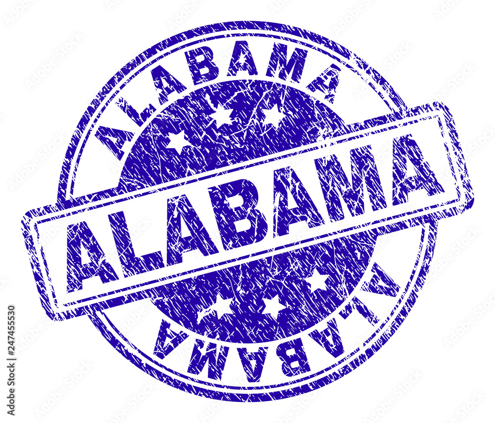 ALABAMA stamp seal watermark with grunge texture. Designed with rounded ...
