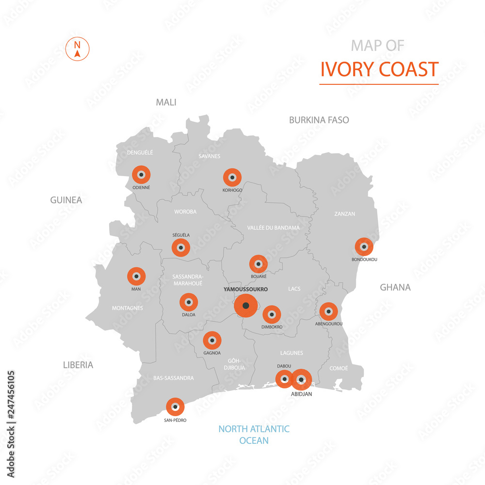 Stockvektorbilden Stylized vector Ivory Coast ( Côte d'Ivoire) map ...