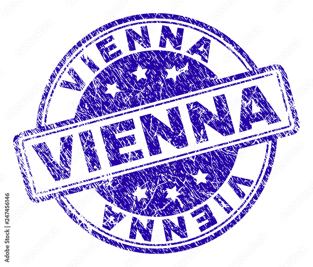 VIENNA stamp seal imprint with distress texture. Designed with rounded ...