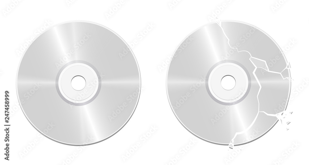 Intact CD and broken, damaged, corrupted, ruined, destroyed, bursted ...