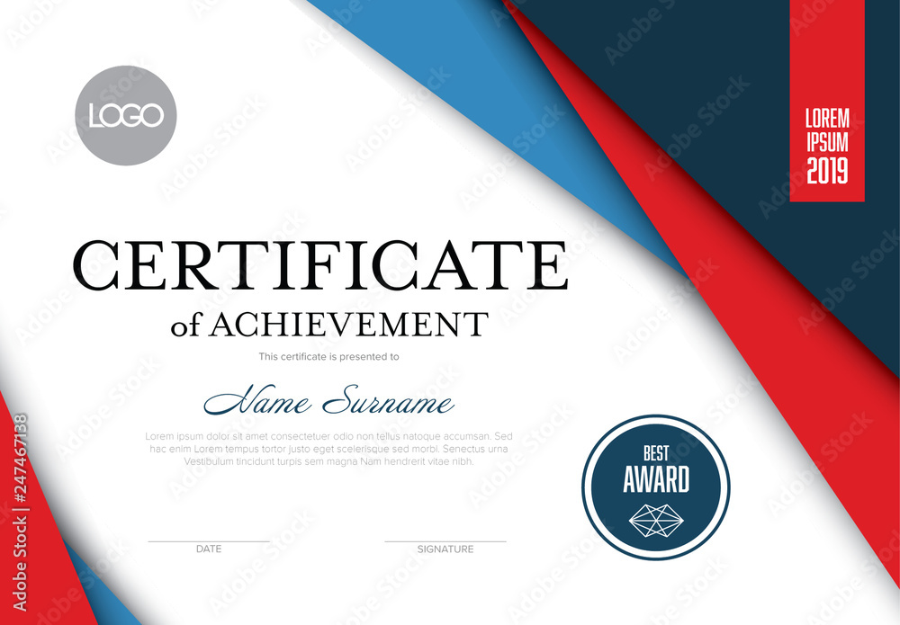 Red and Blue Certificate of Achievement Layout Stock Template | Adobe Stock