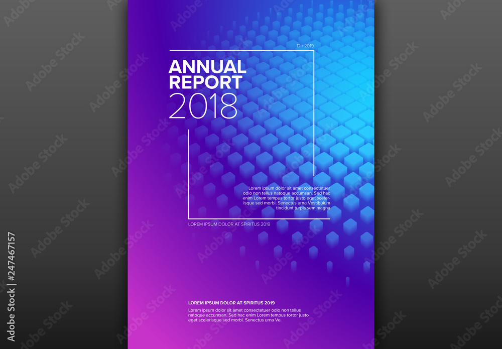 Annual Report Cover Layout with 3D Squares Stock Template | Adobe Stock
