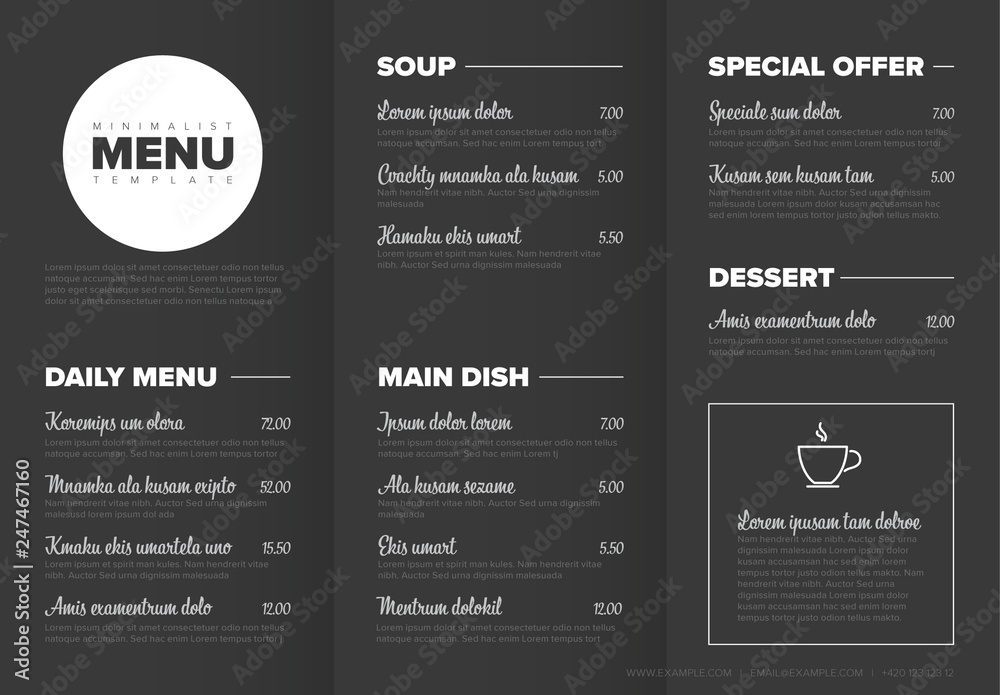 Black and White Menu Layout Stock Template | Adobe Stock