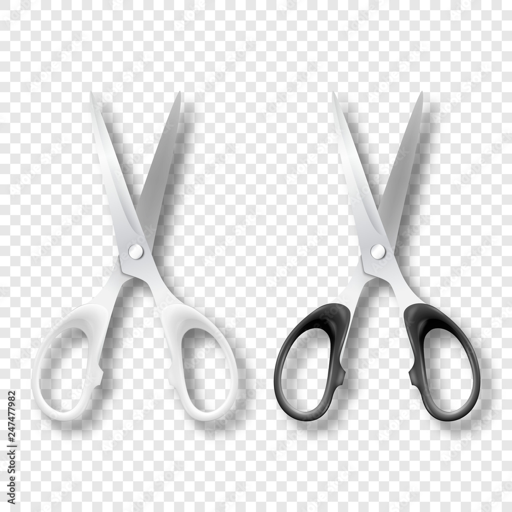 Vector 3d Realistic White and Black Metal Opened Stationery Scissors ...