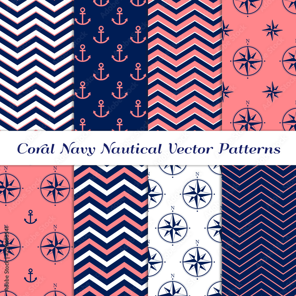 Coral And Navy Chevron Pattern