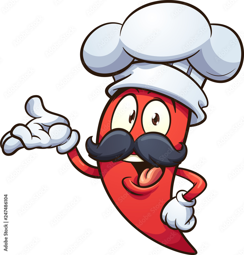 Cartoon red chili pepper with a chef hat clip art. Vector illustration ...