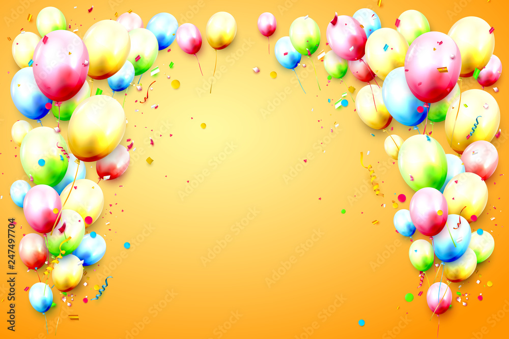 Birthday template with colorful balloons Stock Vector | Adobe Stock