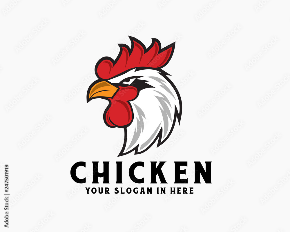 Vector cartoon angry rooster head chicken logo design inspiration Stock ...