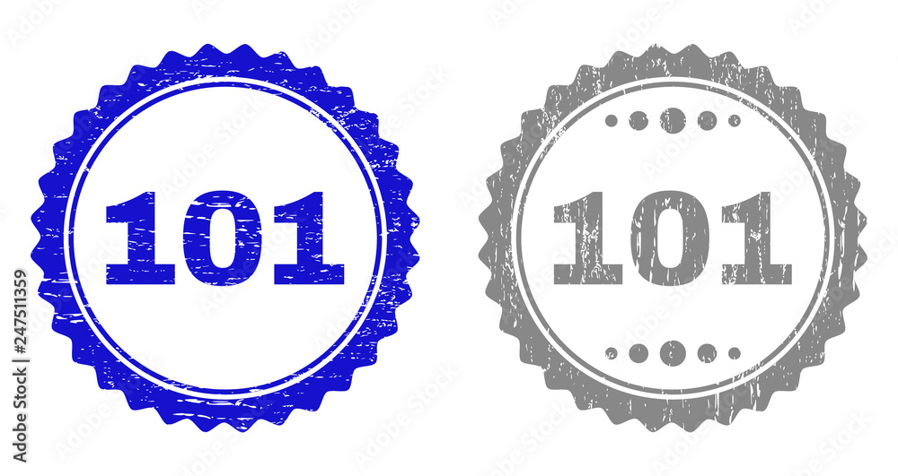 101 stamp seals with grunge texture in blue and grey colors isolated on ...
