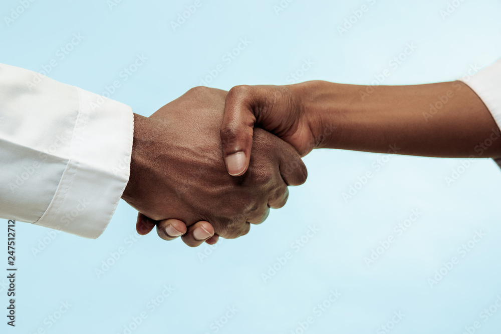 The female and male hands of afro american doctors at studio. The ...