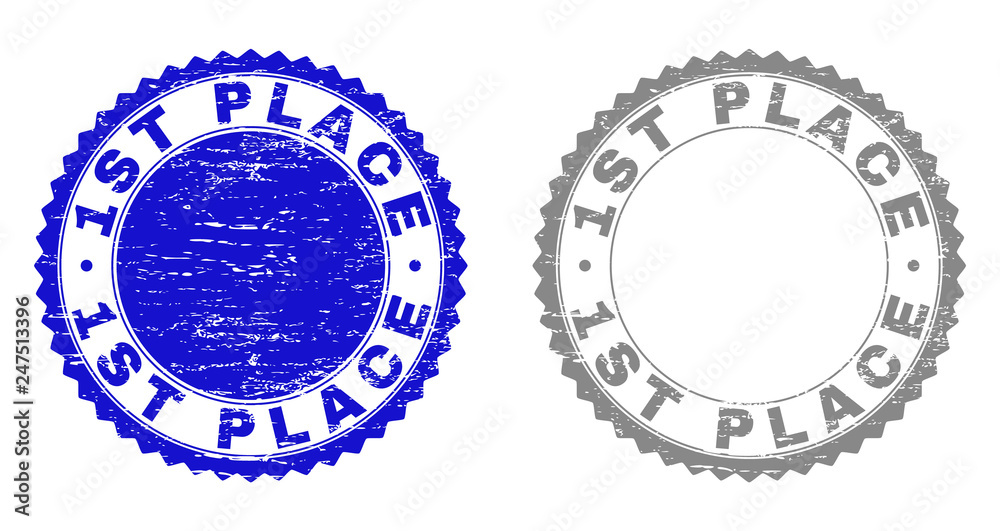 1ST PLACE stamp seals with grunge texture in blue and gray colors ...